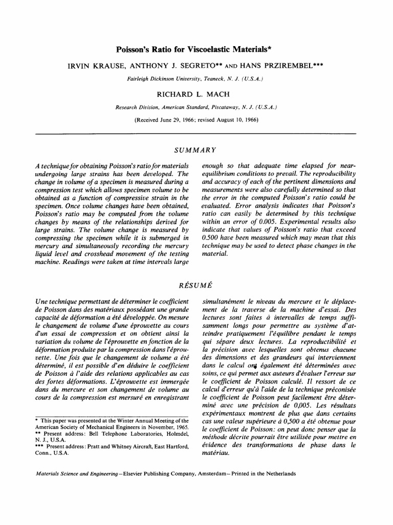 Poisson's Ratio For Viscoelastic Materials | PDF | Deformation ...