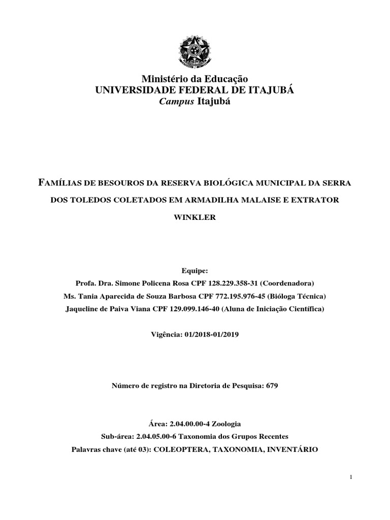 Besouros da Serra dos Toledos: Inventário | PDF | Besouro | Biodiversidade