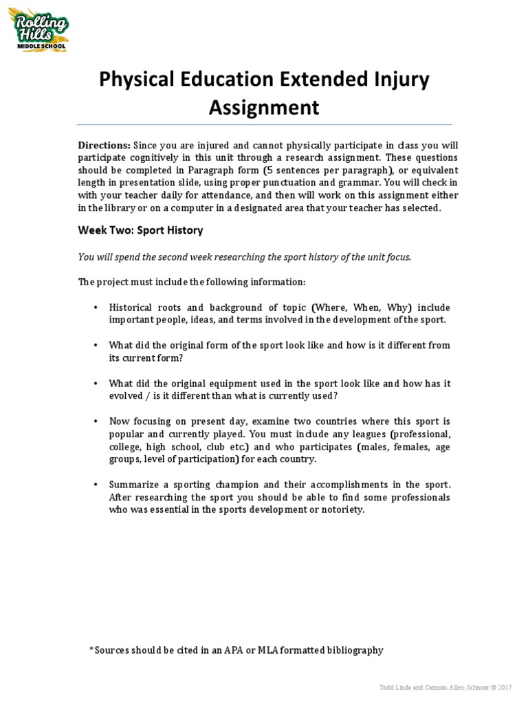 Physical Education Extended Injury Assignment Week 2 | PDF