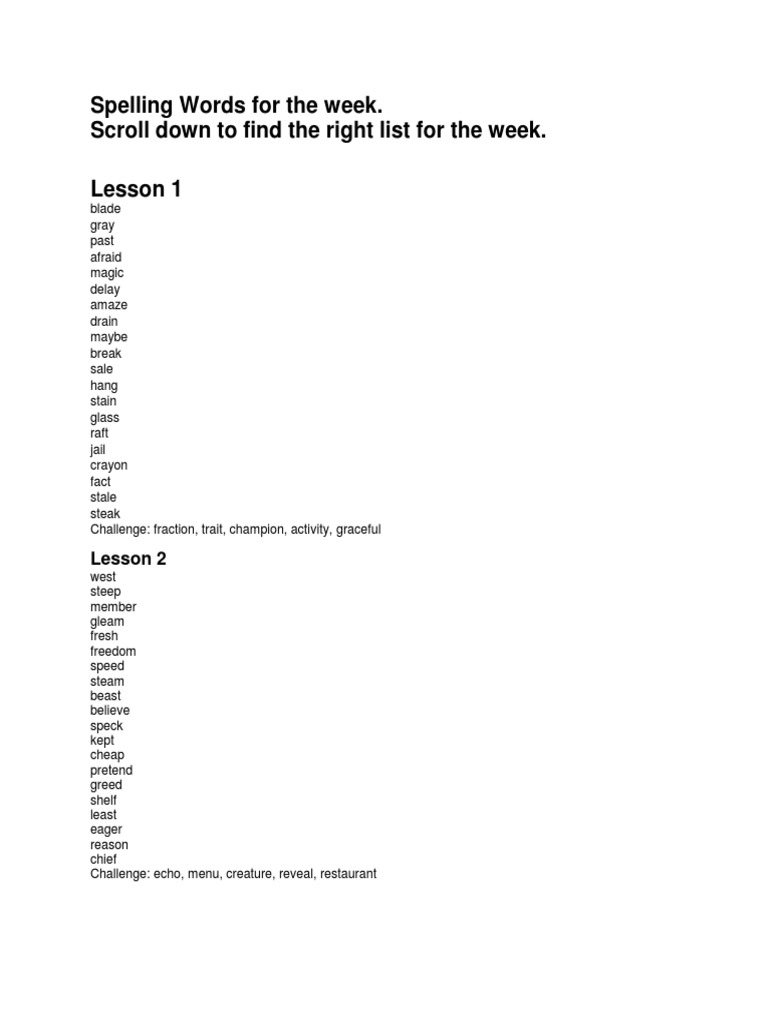 Spelling Words For The Week | PDF | Nature