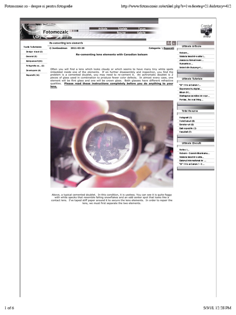 Re-Cementing Lens Elements With Canadian Balsam. | PDF | Lens (Optics ...