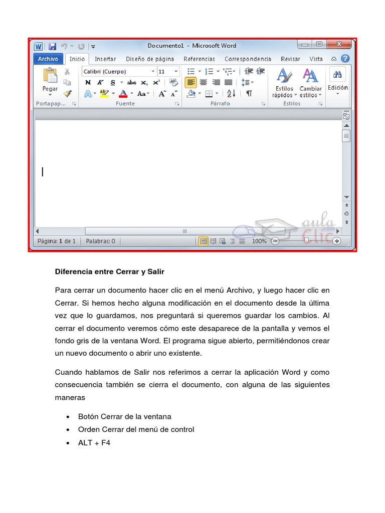 Diferencias entre Cerrar y Salir en Word | PDF
