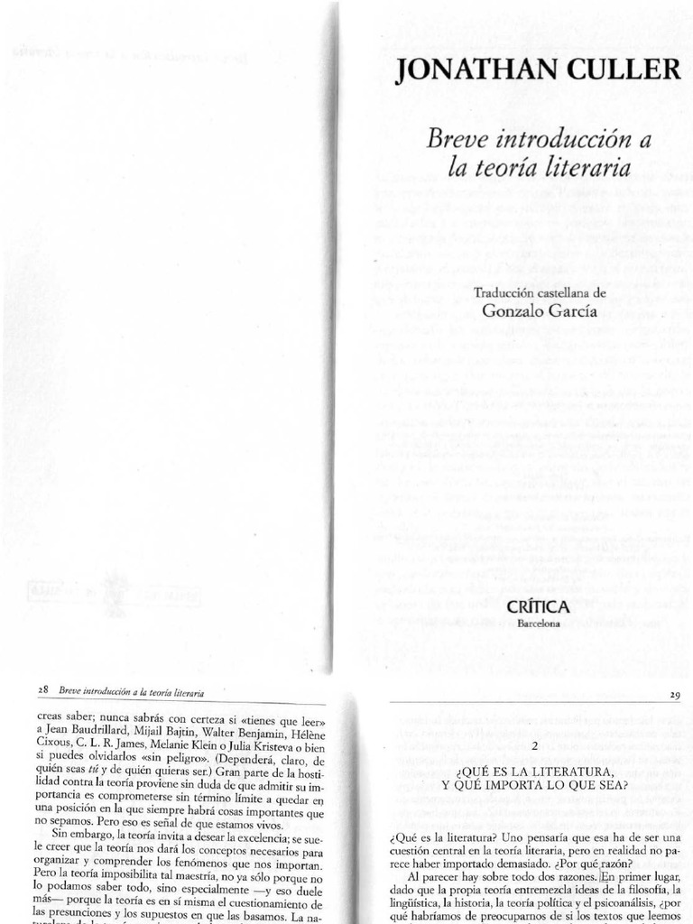 Culler Jonathan - Que Es La Literatura y Qué Importa Lo Que Sea | PDF ...