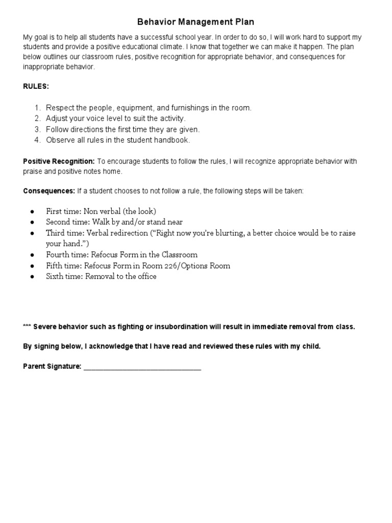 Classroom Behavior Management Plan | PDF | Psychological Theories ...