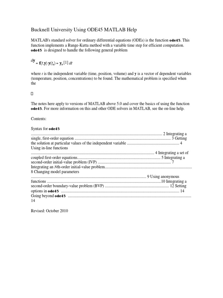 Using Ode 45 | PDF | Ordinary Differential Equation | Function ...