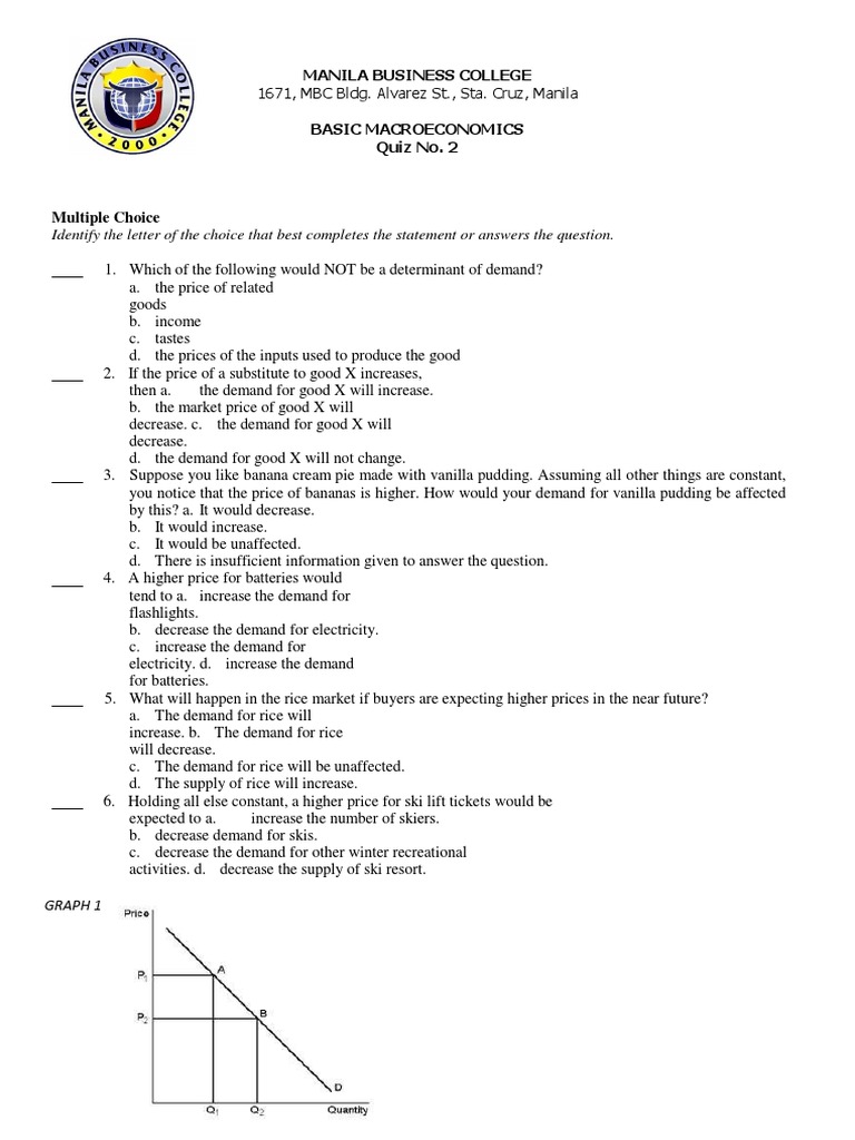 Basic Macroeconomics Quiz No. 2 | PDF | Supply (Economics) | Demand