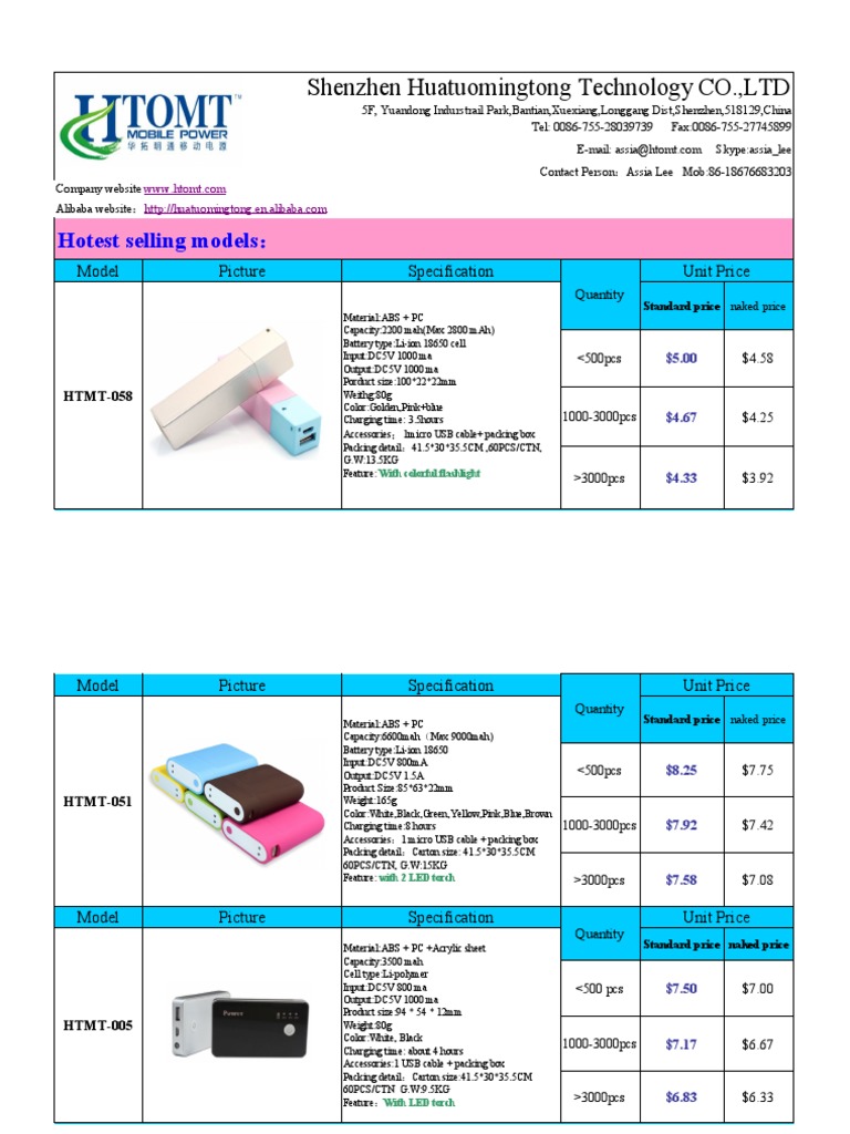 Htomt-Power Bank Quotation | PDF | Battery Charger | Lithium Ion Battery
