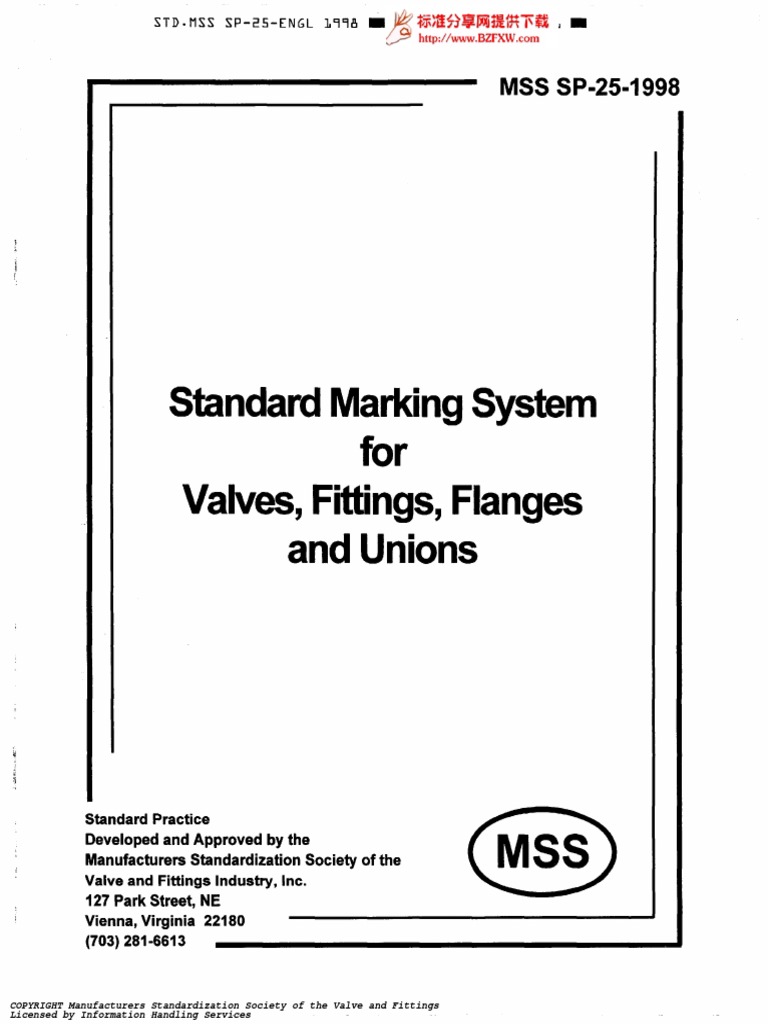 MSS SP-25-1998 Standard Marking System For Valves, Fittings, Flanges ...