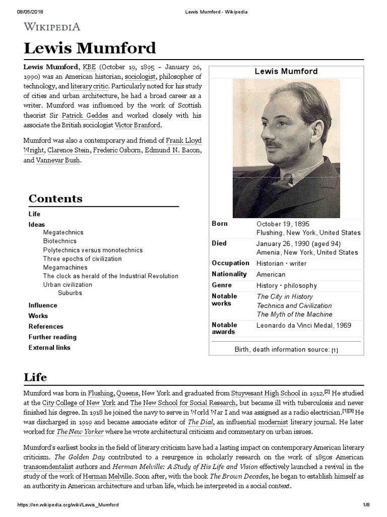 Lewis Mumford - Biography and Work | PDF