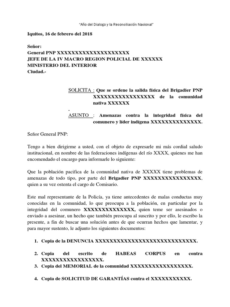 Solicitud de salida de Brigadier PNP | PDF | Policía | Habeas corpus