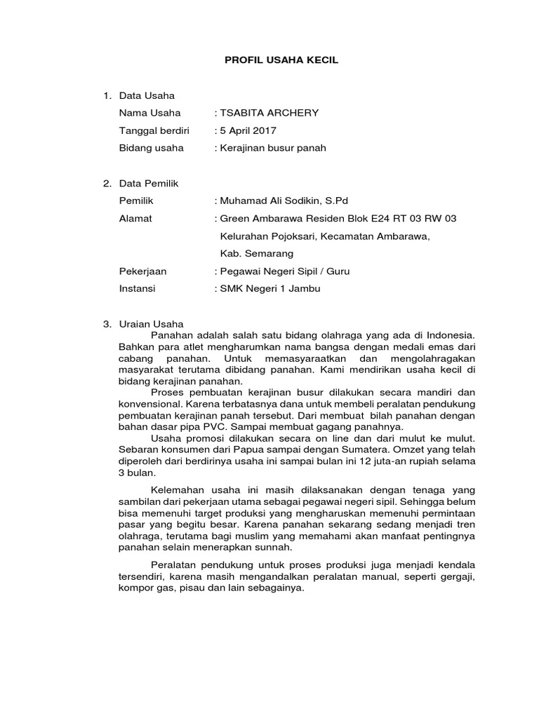Profil Usaha Kecil | PDF