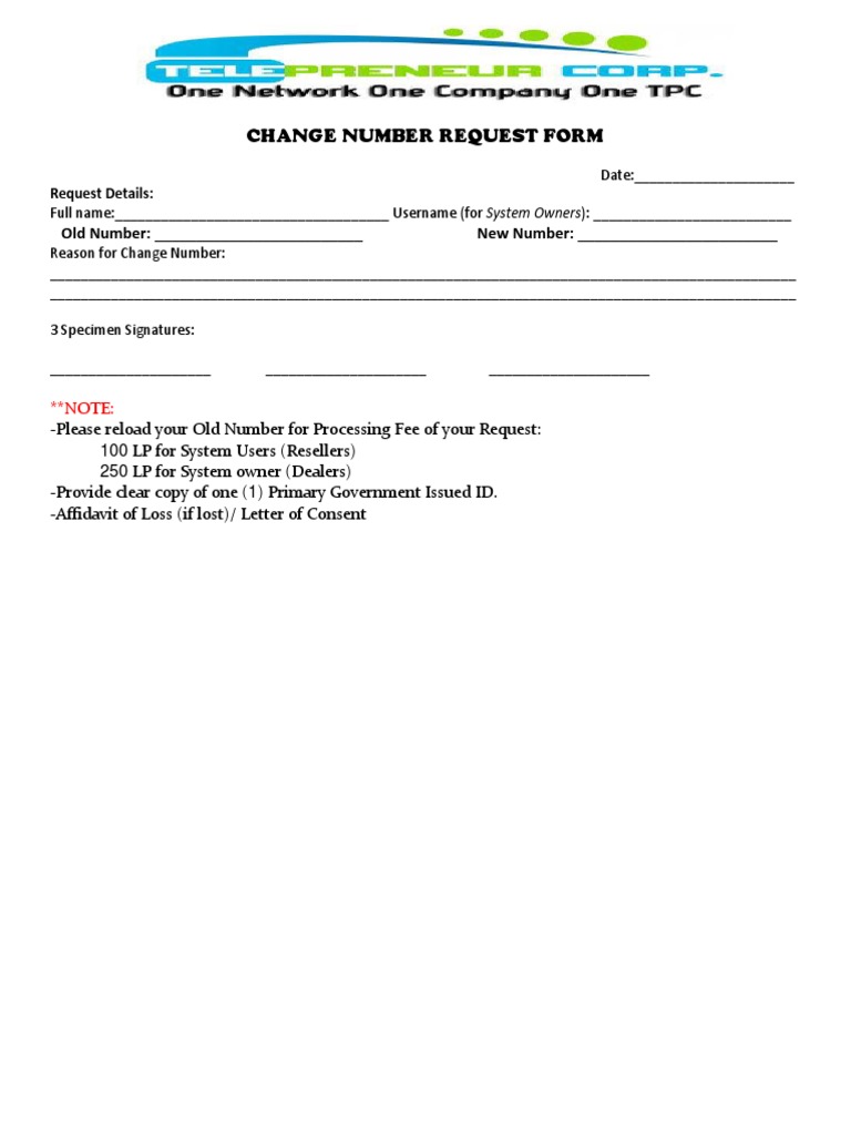 Change Number Request Form | PDF