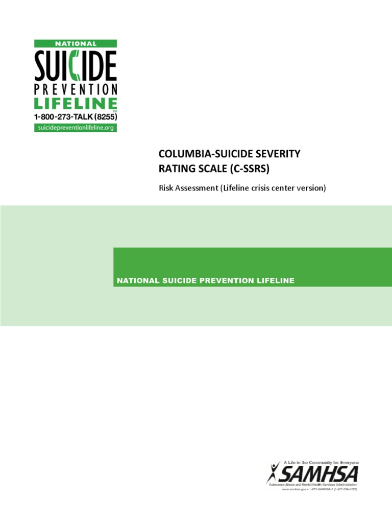 Suicide Risk Assessment C SSRS Lifeline Version 2014 PDF | PDF | Self ...