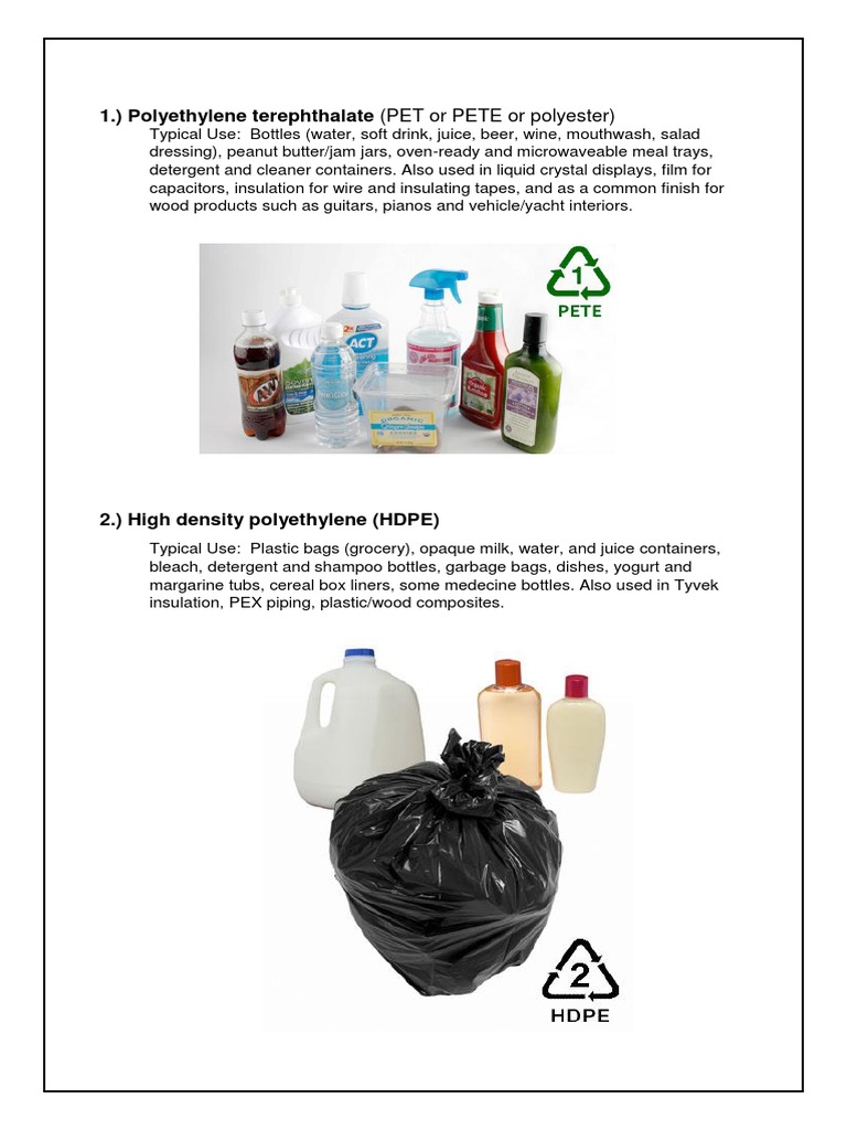 1.) Polyethylene Terephthalate (PET or PETE or Polyester) | PDF ...