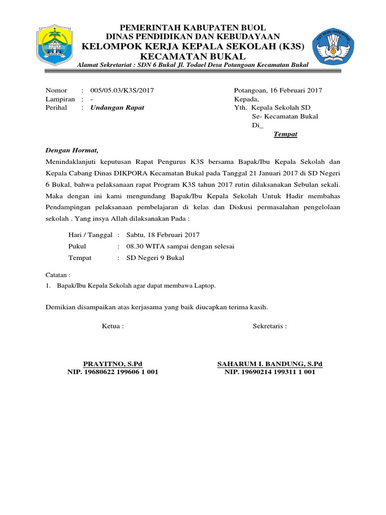 Surat k3s Februari 2017 | PDF