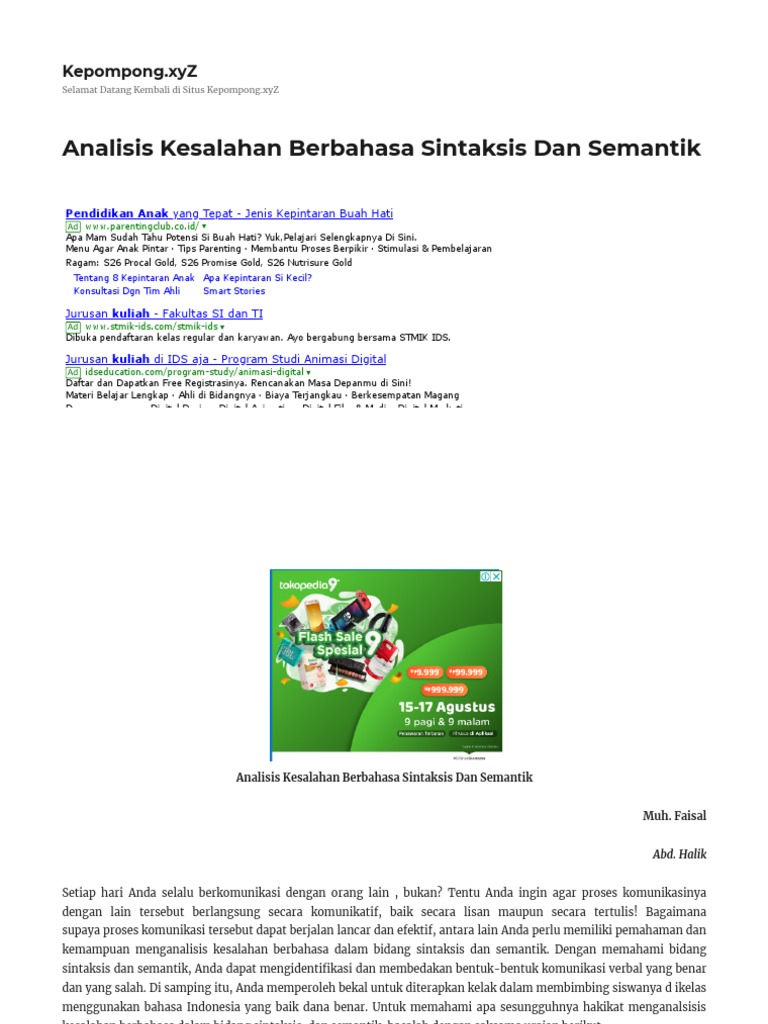Analisis Kesalahan Berbahasa Sintaksis Dan Semantik - Kepompong - Xyz | PDF
