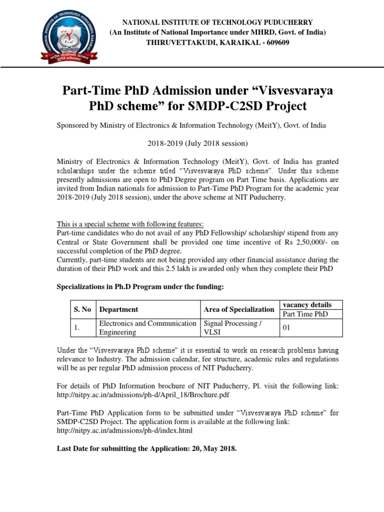 Part Time Ph.D. Under Visvesvaraya Scheme PDF | PDF
