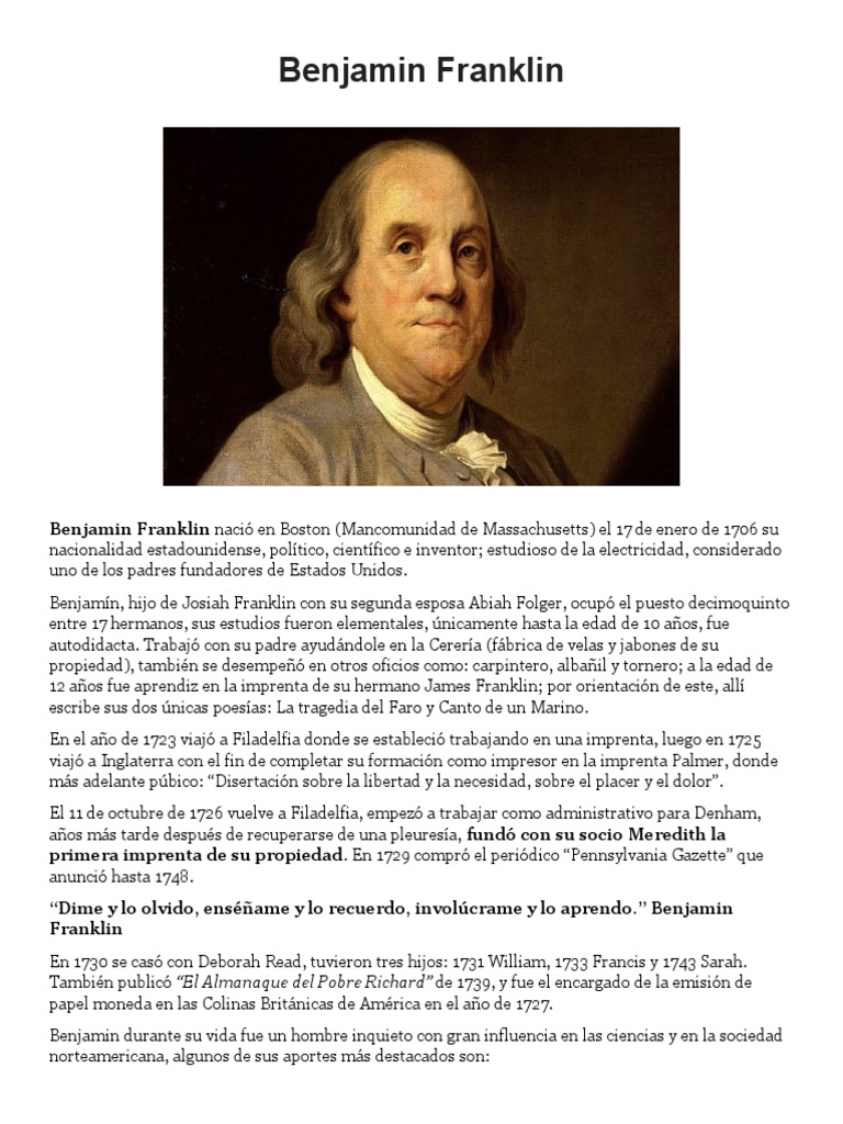 Biografía de Benjamin Franklin | PDF | Benjamin Franklin | John Adams