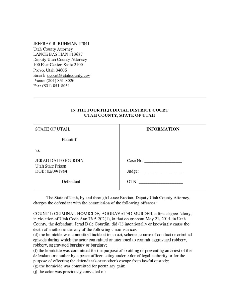 Jerad Gourdin Charging Documents | PDF | Murder | Homicide