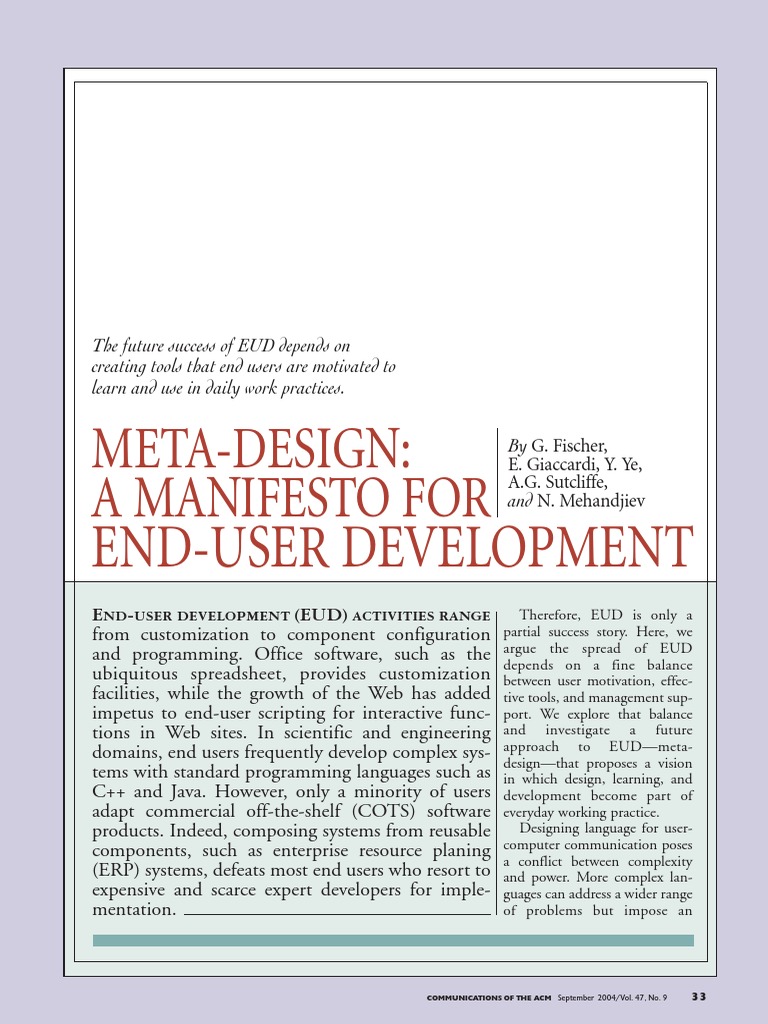 Meta-Design: A Manifesto For: End-User Development | PDF | Design | System