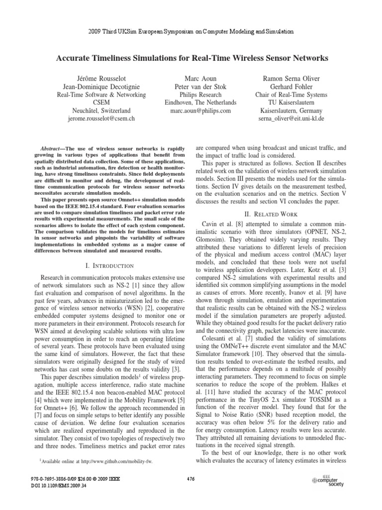 Rousse Lot 2009 | PDF | Simulation | Wireless Sensor Network