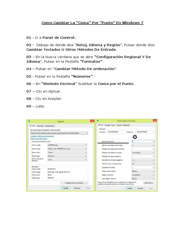 Cambiar Coma por Punto en Windows 7 | PDF