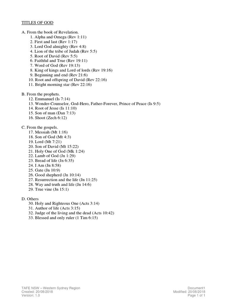 Titles of God in Scripture | PDF
