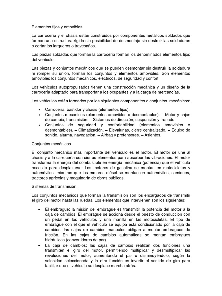 Elementos Fijos y Amovibles | PDF | Direccion | Transmisión (Mecánica)