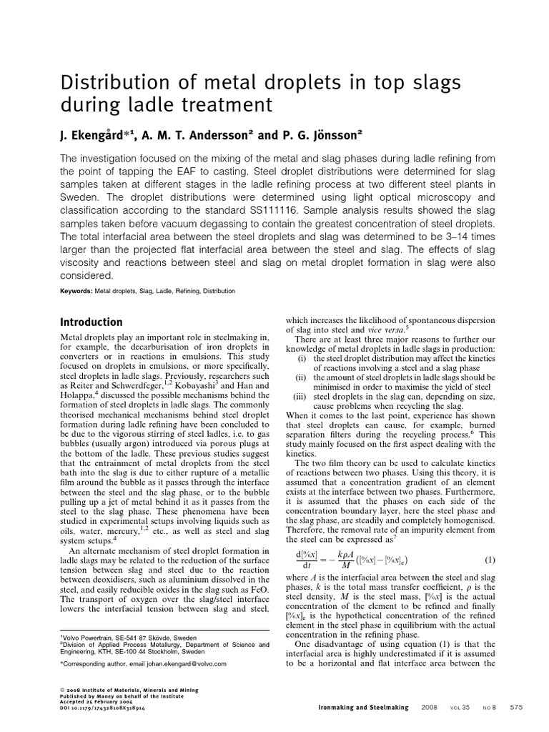 Distribution of Metal Droplets in Top Slags During Ladle Treatment ...