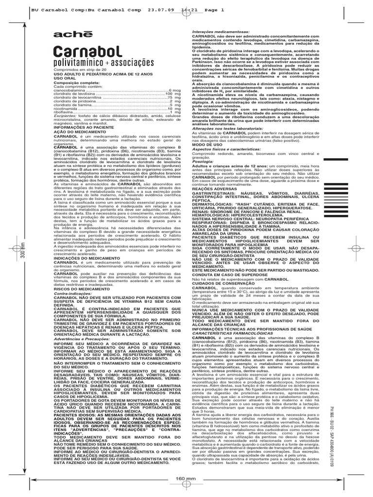 Bula Carnabol Comp 2010 | PDF | Metabolismo | Vitamina B12