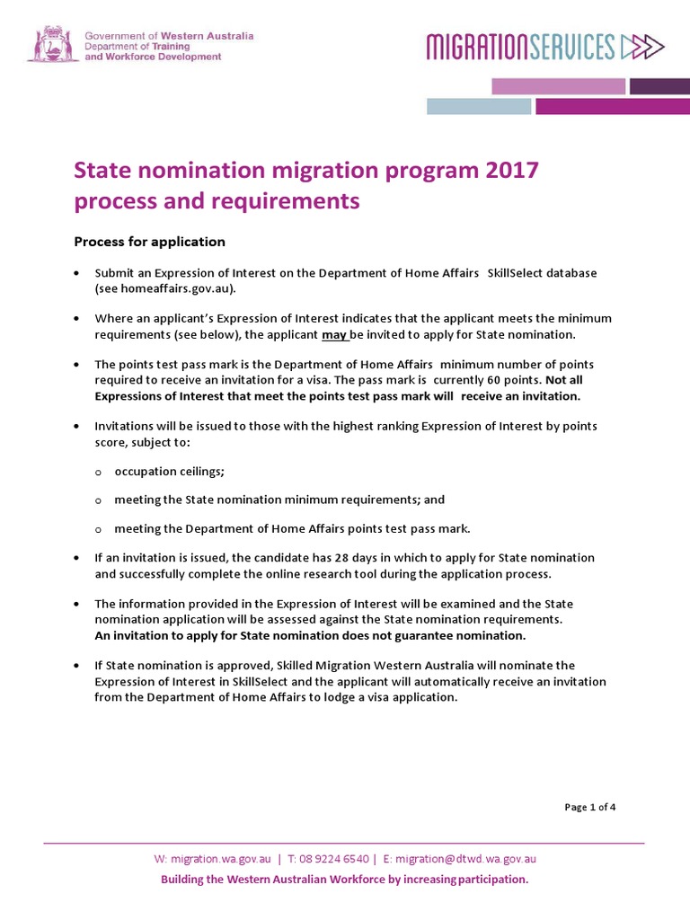 2017 State Nomination Criteria | PDF | Travel Visa | Employment