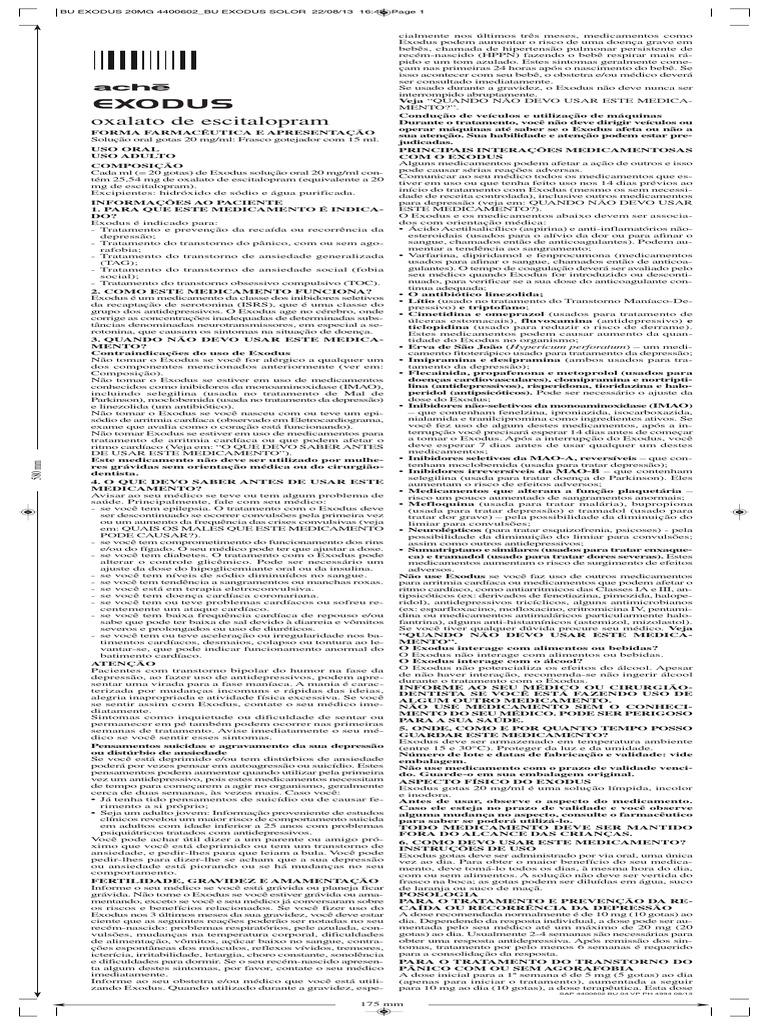 Bula Exodus-Gts Set2013 | PDF | Depressão | Antidepressivo