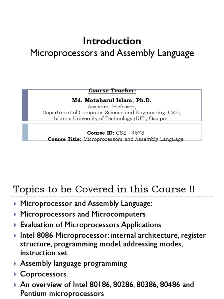 Lecture-1 (Introduction To Microprocessors and Assembly Language) | PDF ...