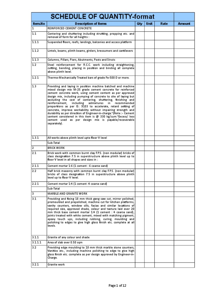 Schedule Quantity Format | Download Free PDF | Door | Concrete