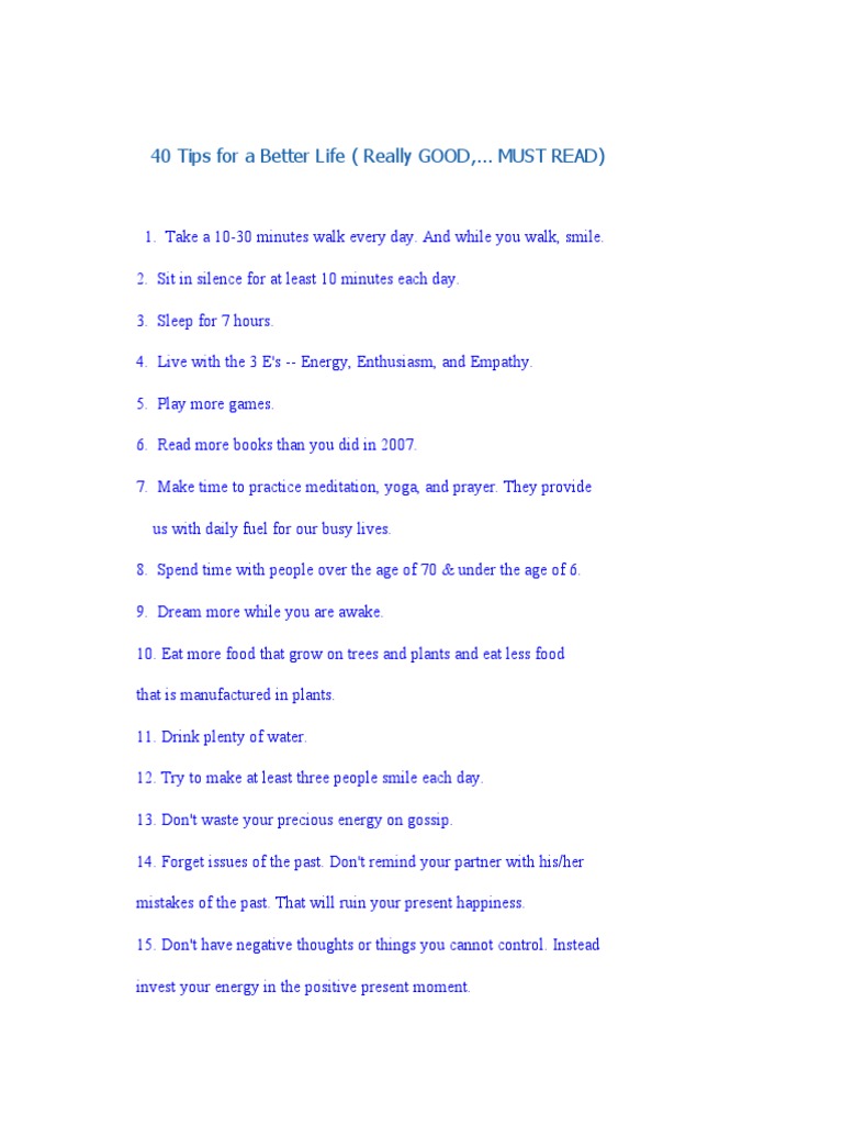 40 Tips For A Better Life | PDF