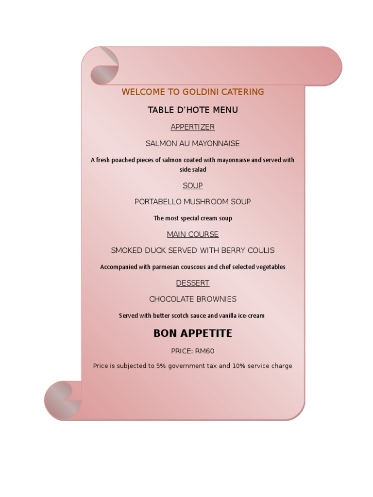 tABLE D'HOTE mENU | PDF