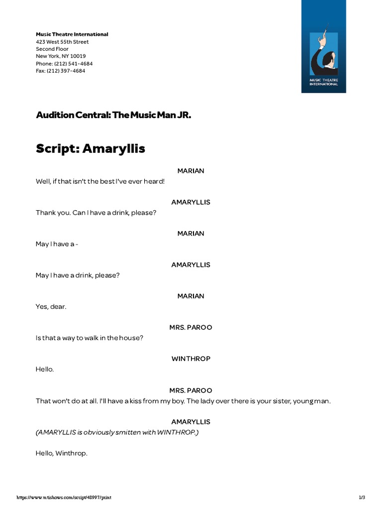 Music Man Audition Script Amaryllis | PDF | Leisure