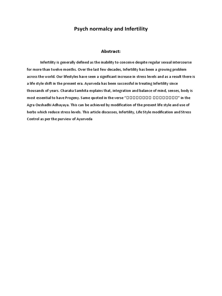 Psych Normalcy and Infertility: Abstract | PDF