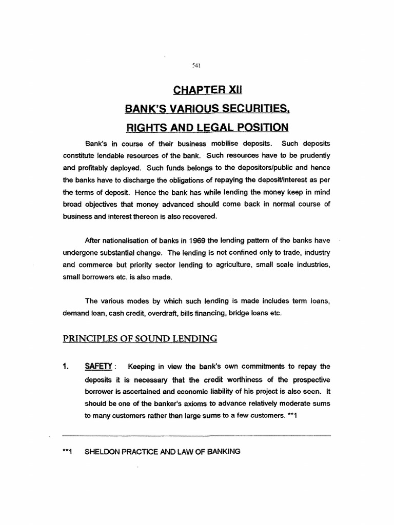 Bank'S Various Securities. Rights and Legal Position: Principles of ...