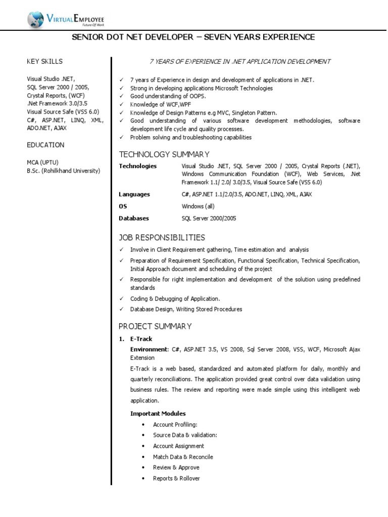 Dotnet Resume1 PDF | PDF | Microsoft Visual Studio | Language Integrated Query