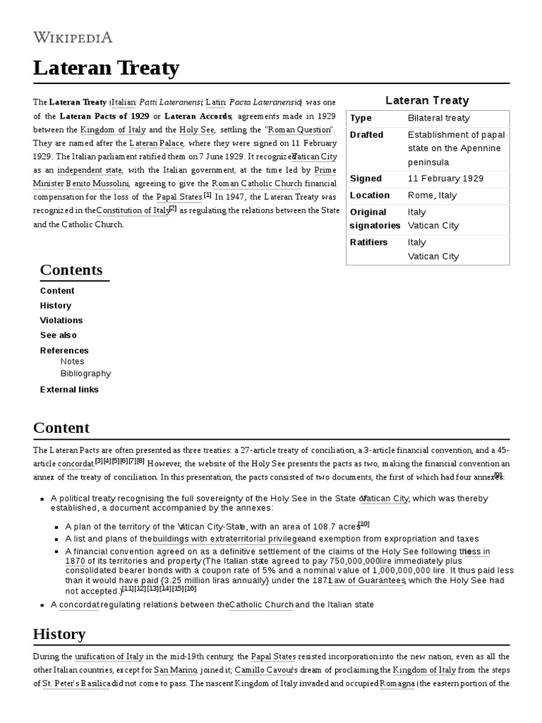 Lateran Treaty | PDF | Catholic Church | Holy See