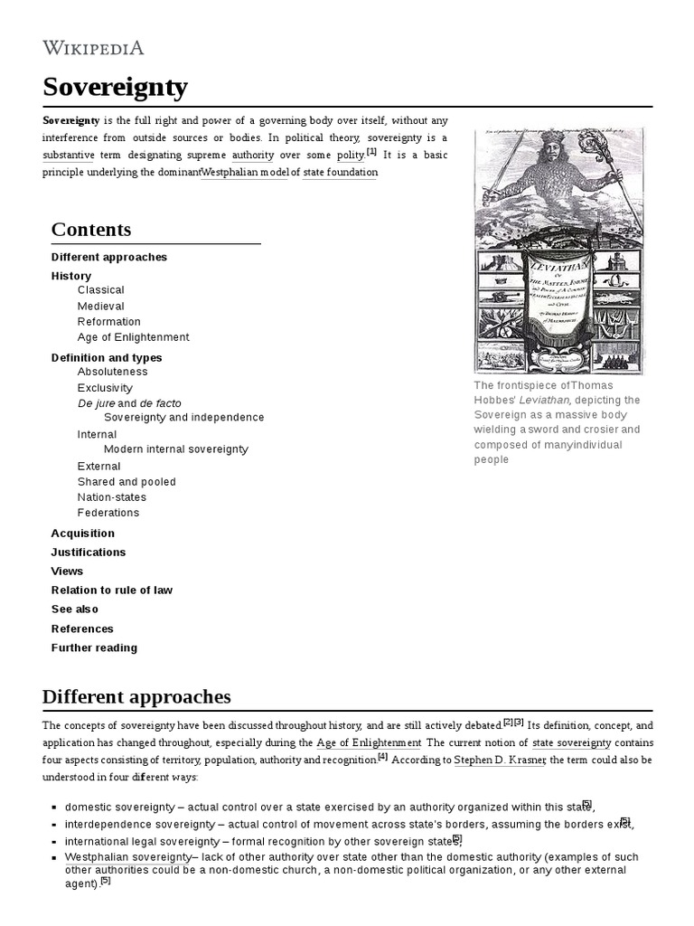 Sovereignty: Sovereignty Is The Full Right and Power of A Governing ...