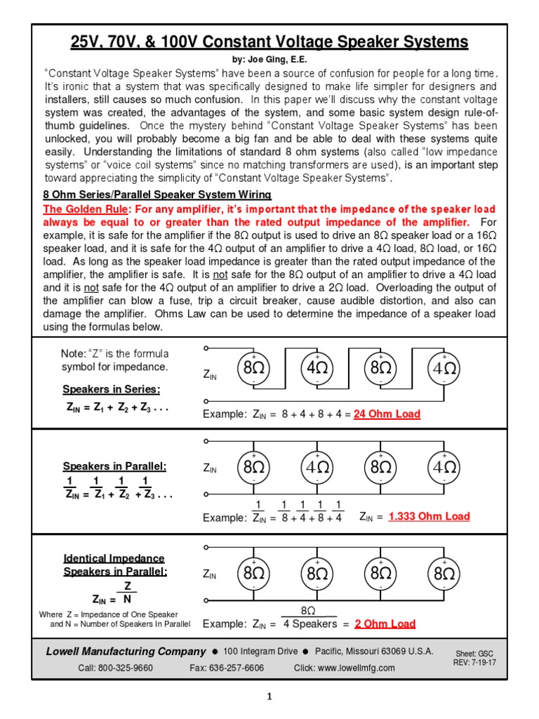 What Is A 25V 70V or 100V Speaker System | PDF | Loudspeaker | Transformer