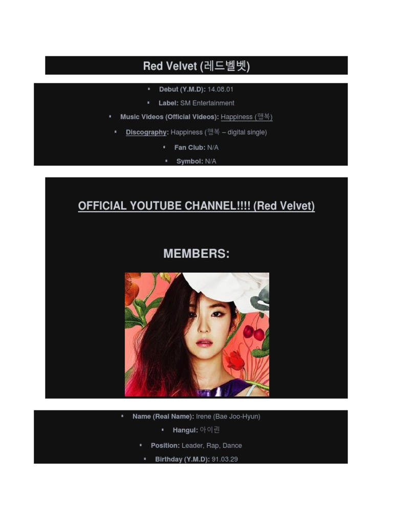 Red Velvet (레드벨벳) : Members | PDF