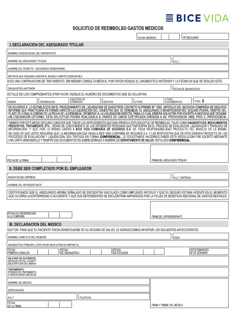 Reembolso Gastos Medicos BICE Vida PDF | PDF