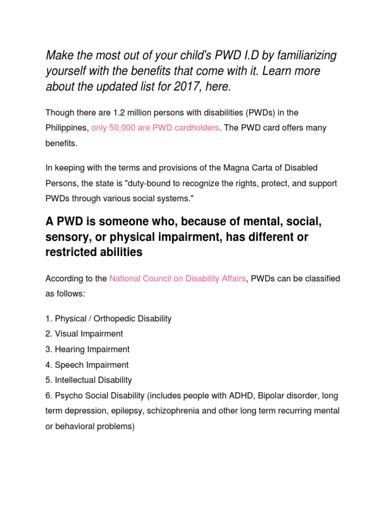 PWD | PDF | Disability | Welfare