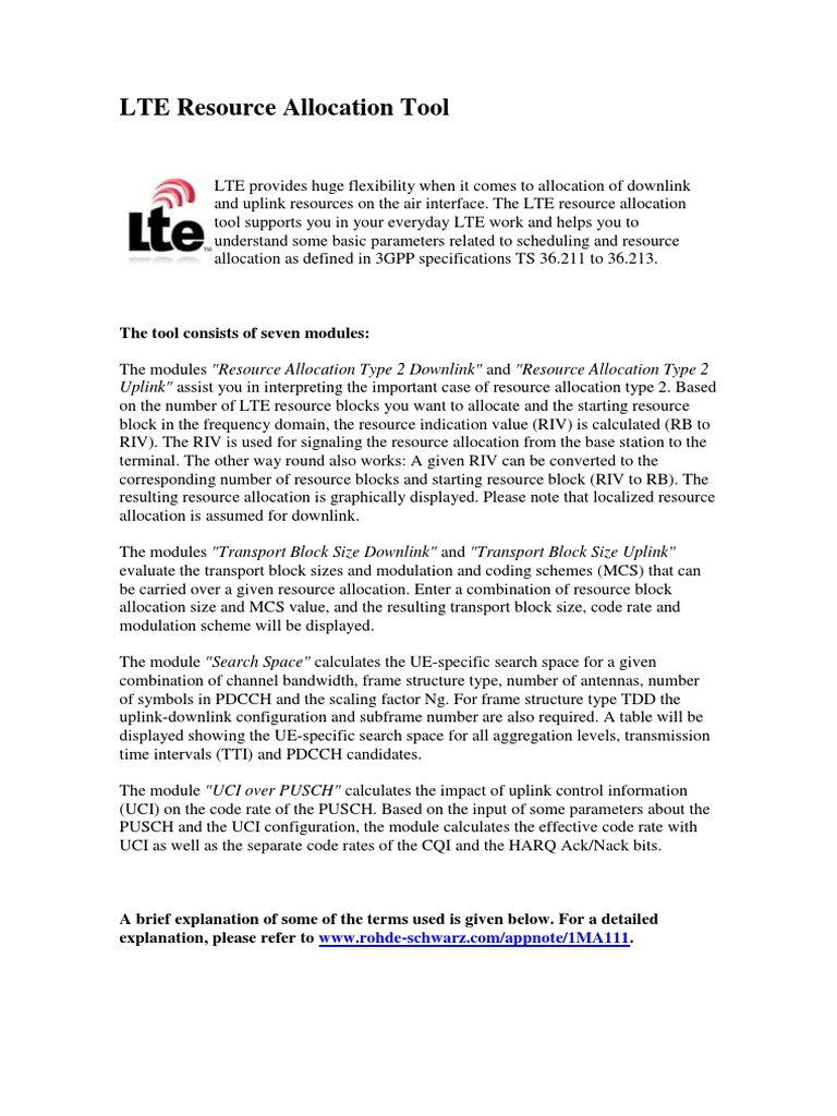 LTE Resource Allocation Tool | PDF | Duplex (Telecommunications) | Lte (Telecommunication)