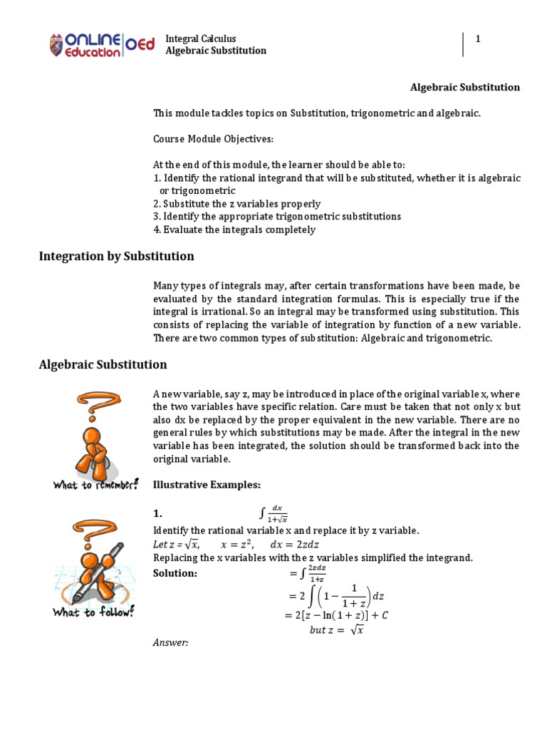 Algebraic Substitution | PDF | Integral | Trigonometric Functions