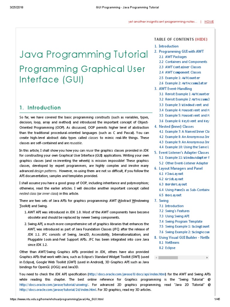 Java Programming Tutorial Programming Graphical User Interface Gui Pdf Method Computer 