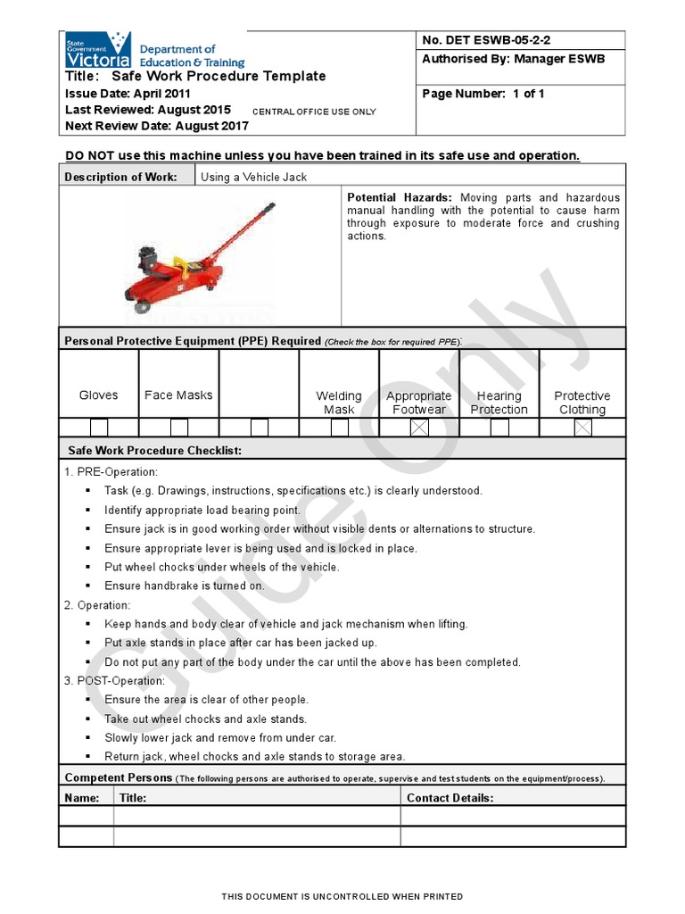 Title: Safe Work Procedure Template | Download Free PDF | Personal ...